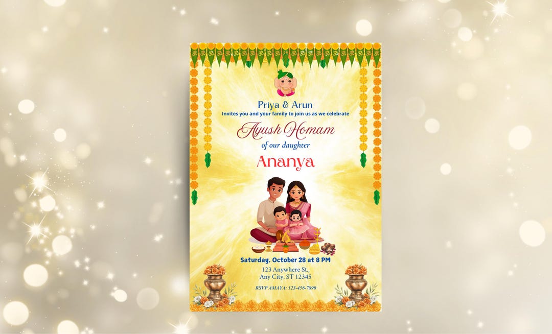 Baby Girl Ayush Homam Invitation: Personalized Canva Template (digital ...