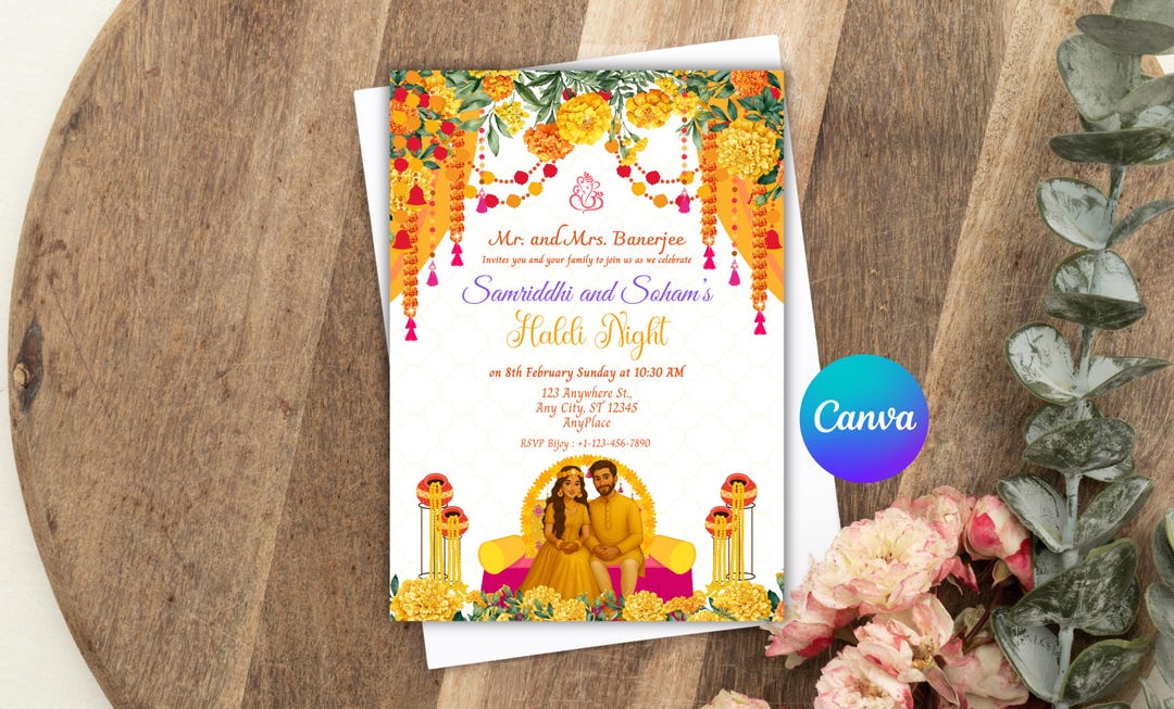Haldi Night Invite Template, Haldi Ceremony Invitation Canva Editable ...