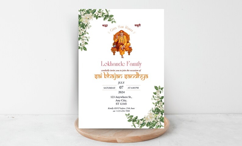 Sai Baba Bhajan Sandhya Invite, Sai Ram Bhajan Invitation, Sai Nath ...