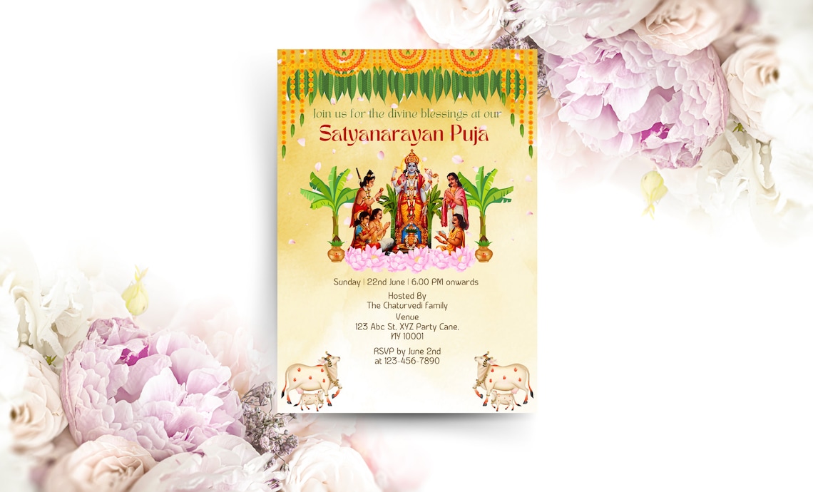 Satyanarayan Pooja Invitation | Editable Indian Puja Invite (digital ...