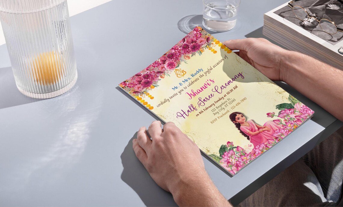 Half Saree Ceremony Invitation: Editable 5x7 Canva Template - Etsy