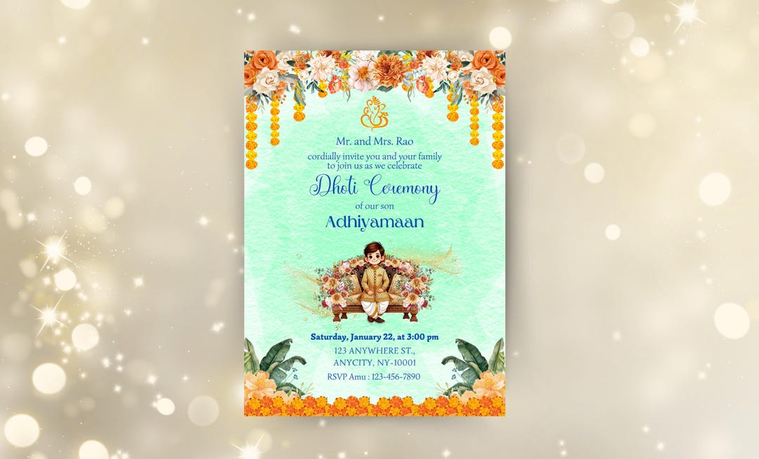 Dhoti Ceremony Invitation, Dhoti Function Invite, Panchalu Invitation ...