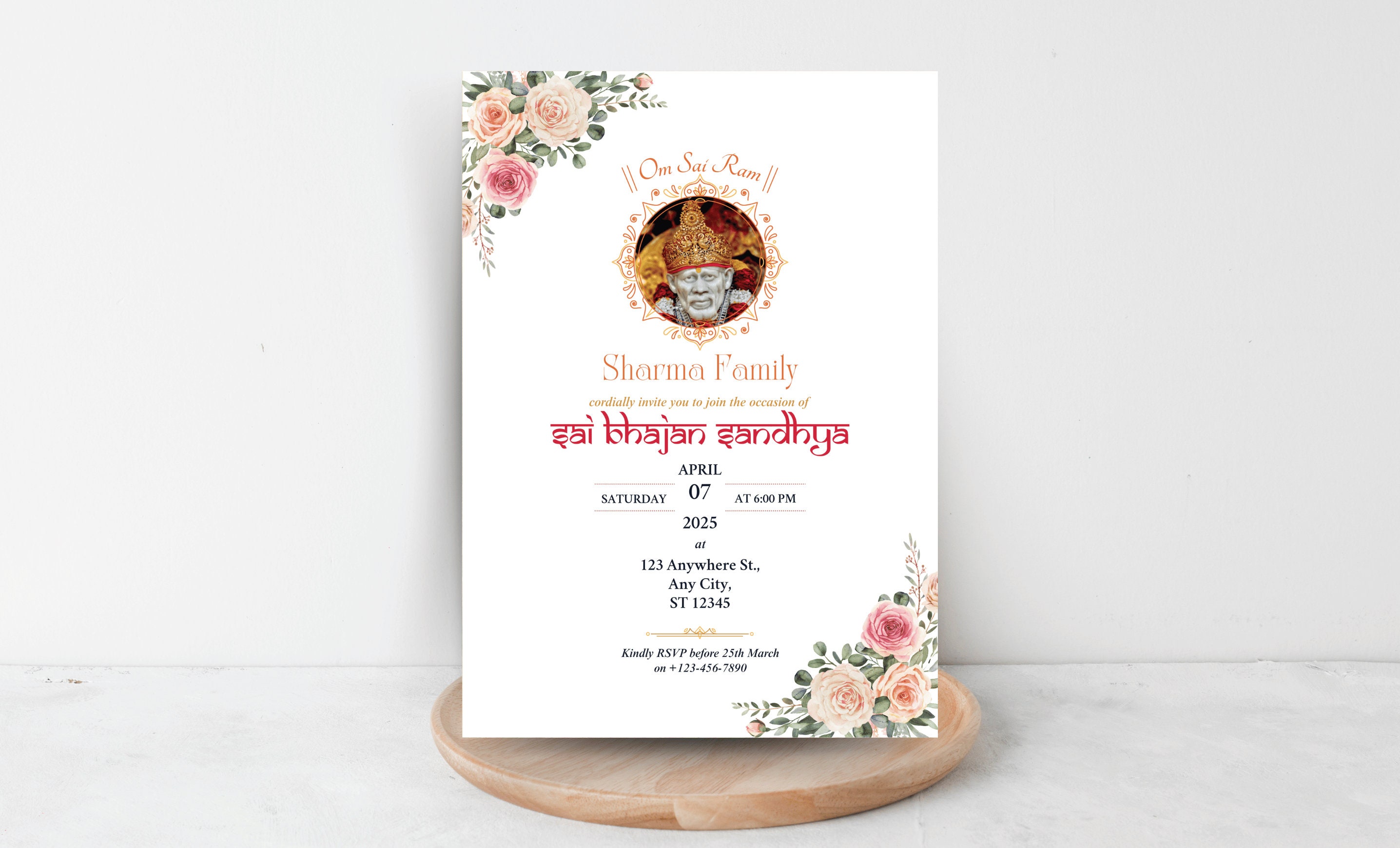 Sai Baba Bhajan Sandhya Invite, Sai Ram Bhajan Invitation, Sai Nath ...