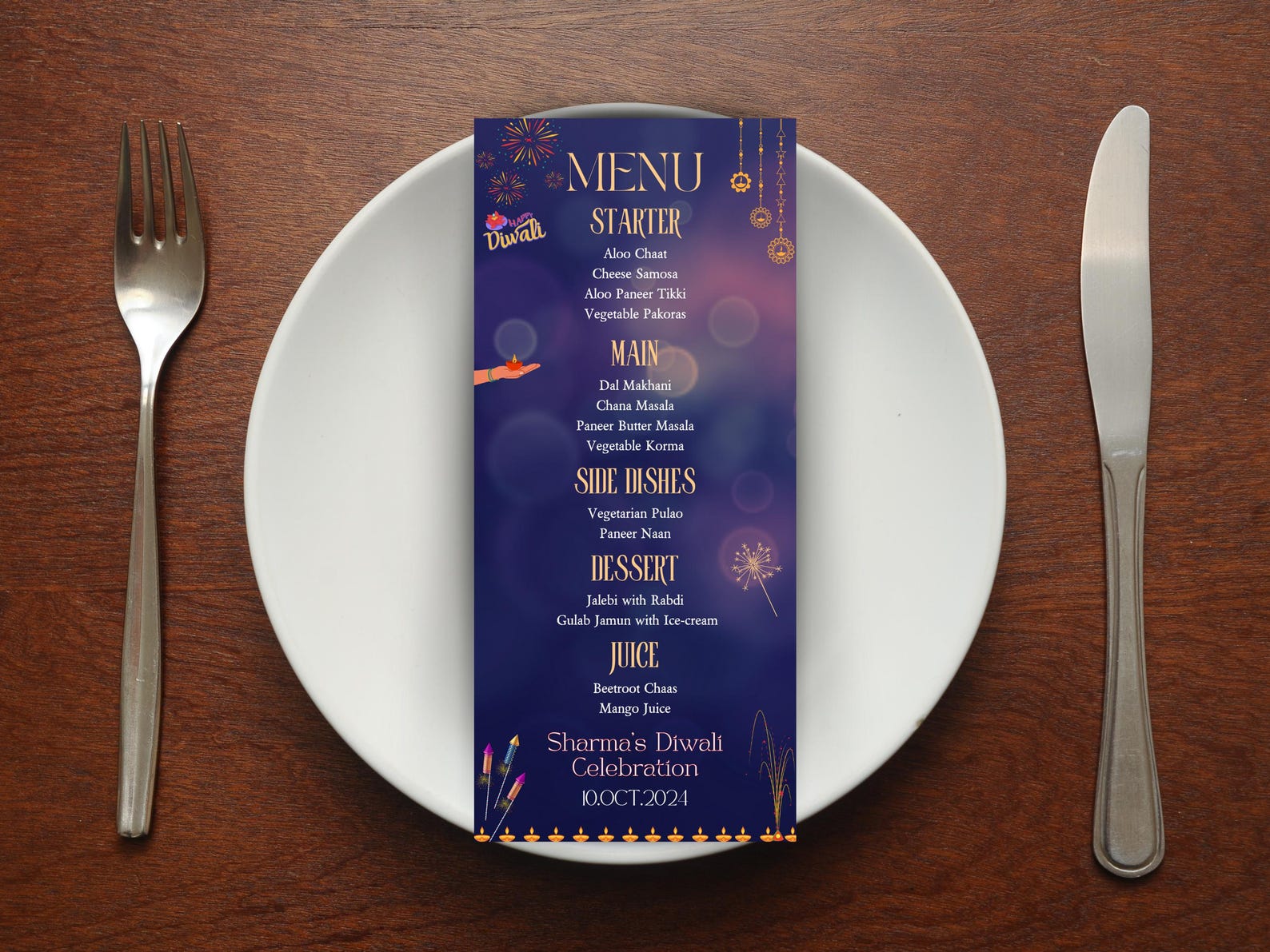 Diwali Party Food Menu Card, Deepavali Celebration Food Menu Card ...