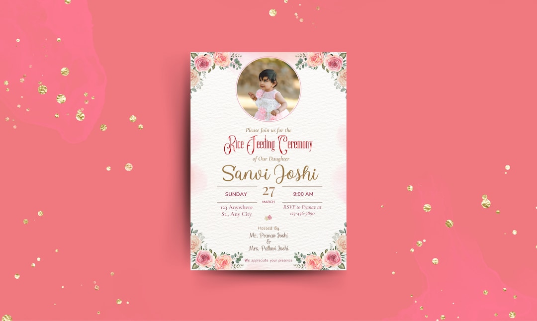 Editable Annaprashan Invitation Card Rice Feeding Ceremony Invite Pasni Mukhe Bhaat Onnoprashon ...