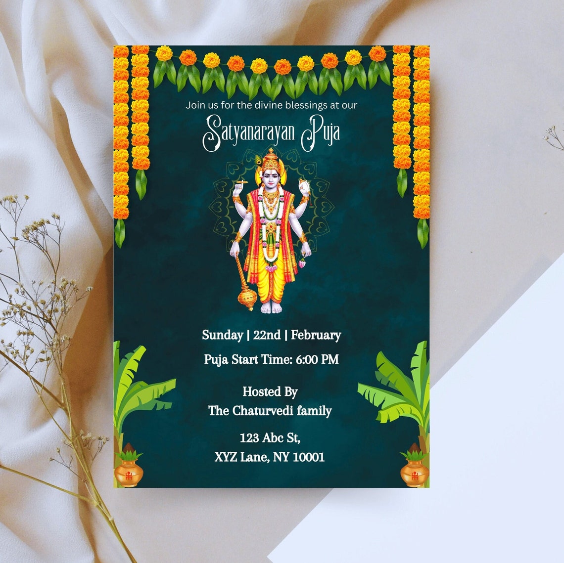 Satyanarayana Pooja Invitation | Editable Satyanarayan Katha Invite ...