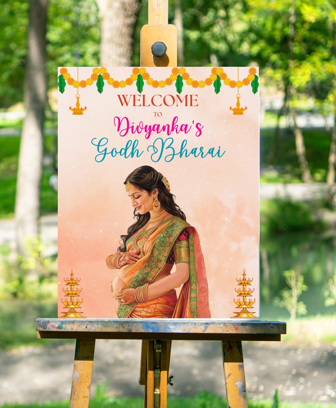 Indian Baby Shower Welcome Sign, Baby Krishna Godh Bharai Welcome ...