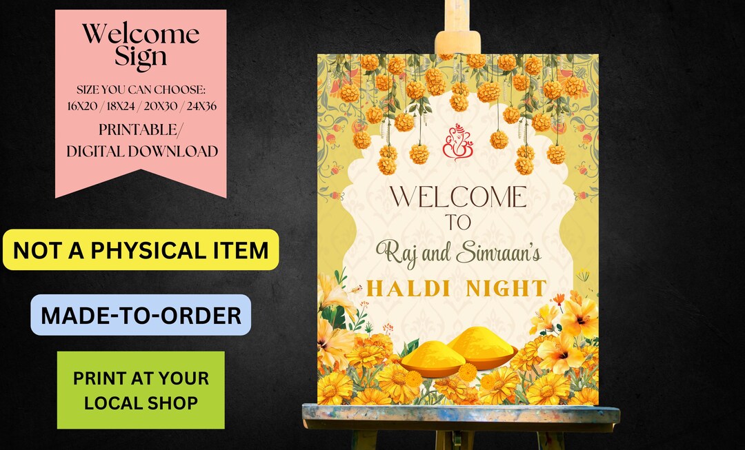Indian Wedding Welcome Sign, Haldi Ceremony Night Welcome Sign Digital ...