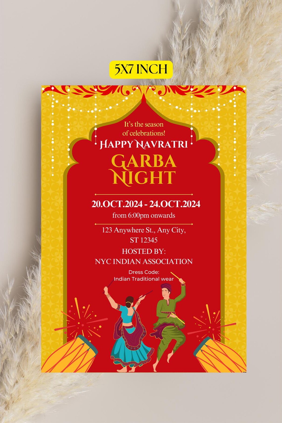 Navratri Dandiya Nights Garba Invite, Garba Invitation, Indian Dance ...