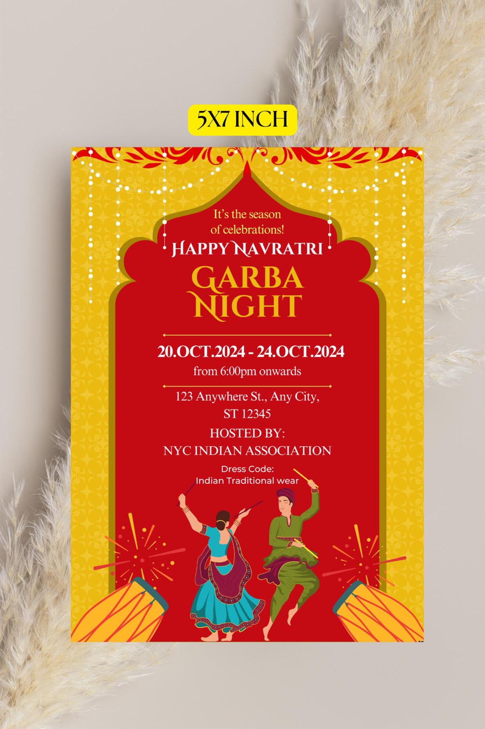 Navratri Dandiya Nights Garba Invite, Garba Invitation, Indian Dance ...