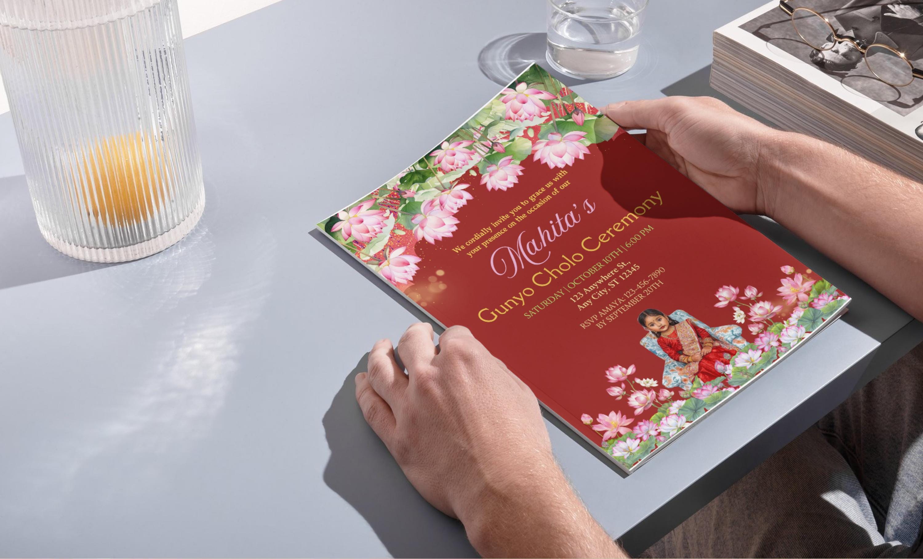Gunyo Cholo Invitation: Nepali Half Saree Ceremony (canva Template) - Etsy