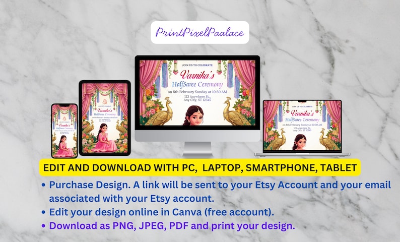 Half Saree Ceremony Invitation: Puberty Function Editable Canva ...