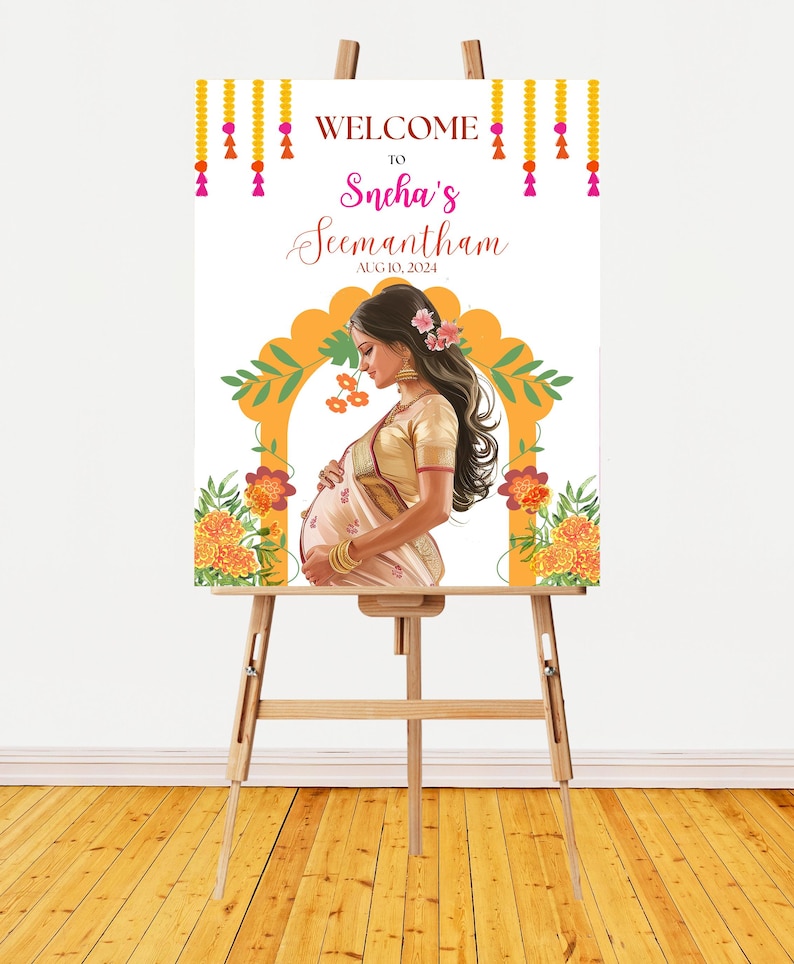 Indian Baby Shower Welcome Sign, Baby Krishna Godh Bharai Welcome ...