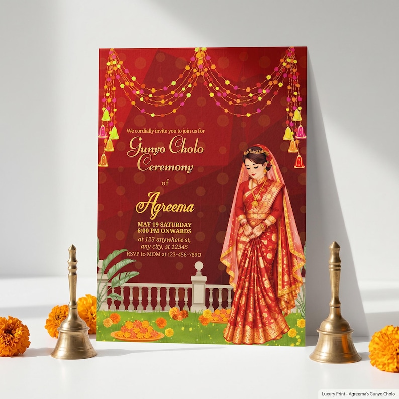 Gunyo Cholo Invitation: Nepali Half Saree Ceremony (canva Template) - Etsy