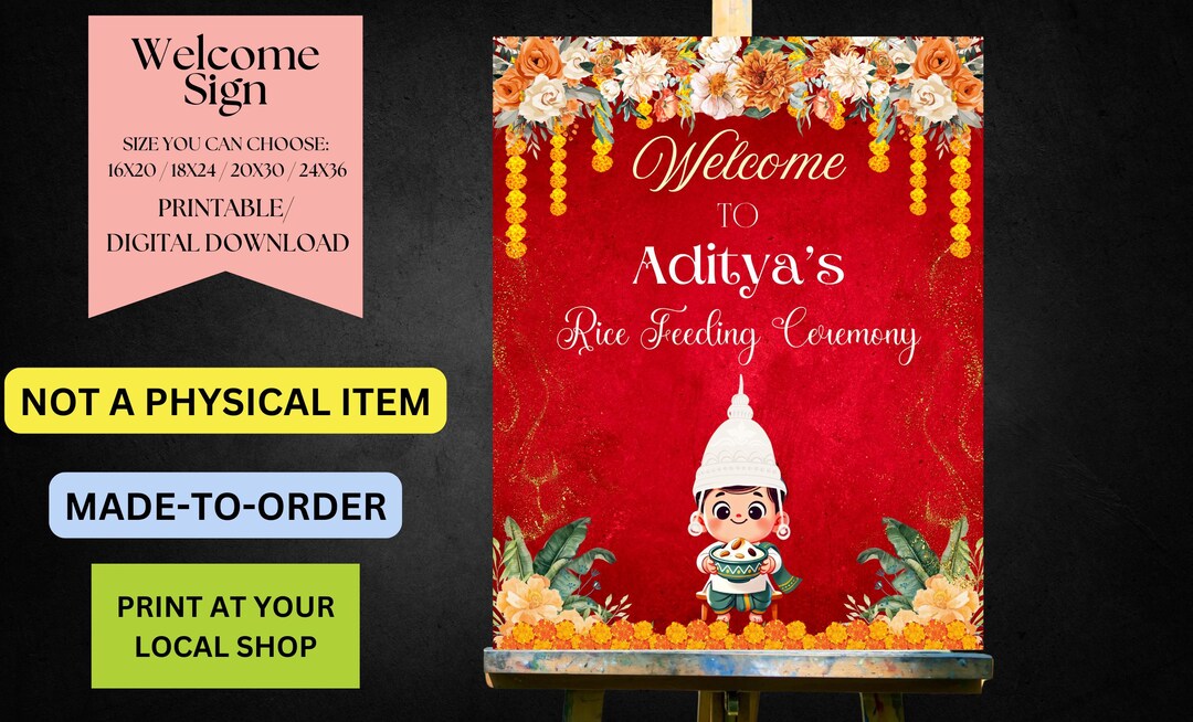 First Rice Ceremony Annaprashan Welcome Sign, Bengali Mukhe Bhat Baby ...