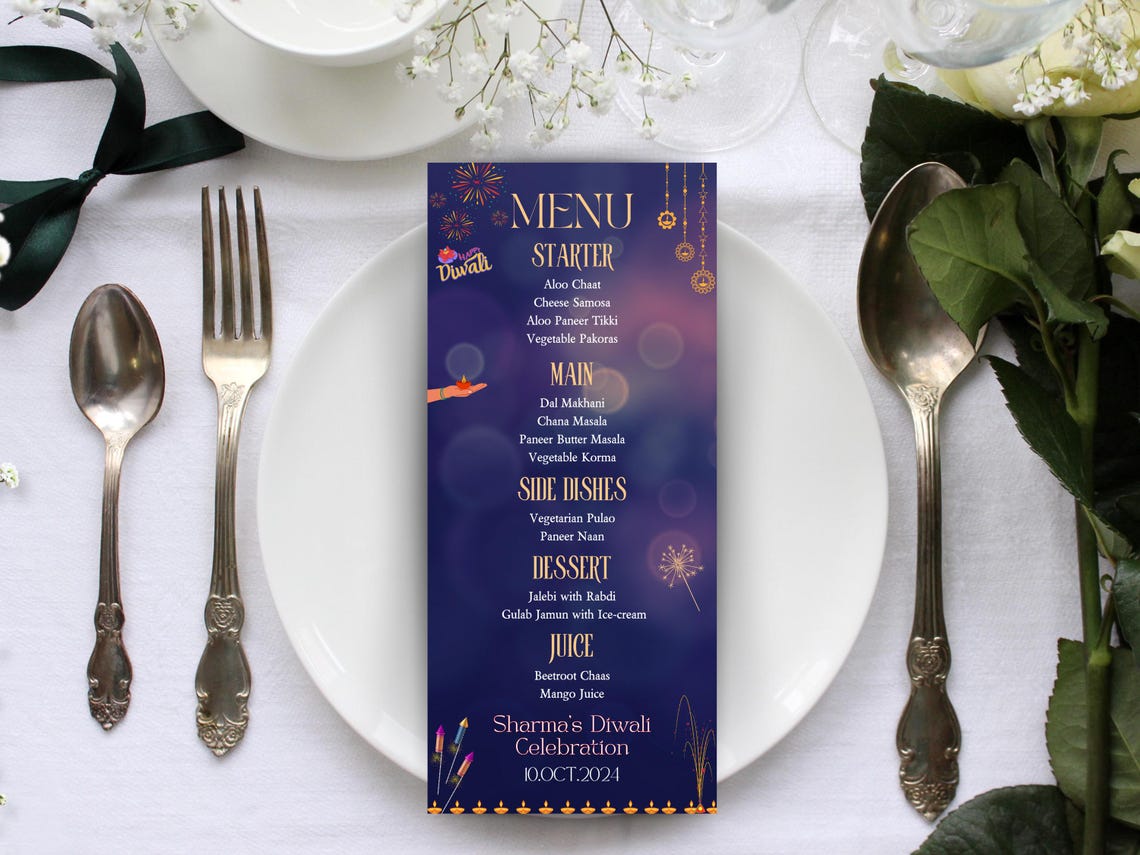 Diwali Party Food Menu Card, Deepavali Celebration Food Menu Card ...