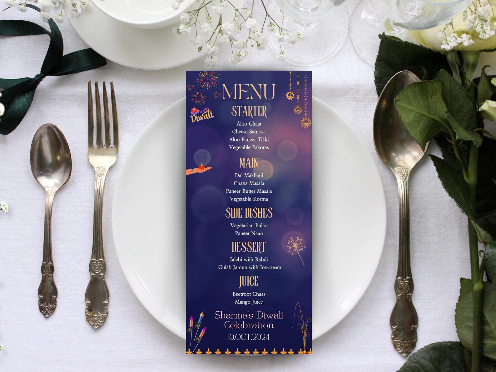 Diwali Party Food Menu Card, Deepavali Celebration Food Menu Card ...