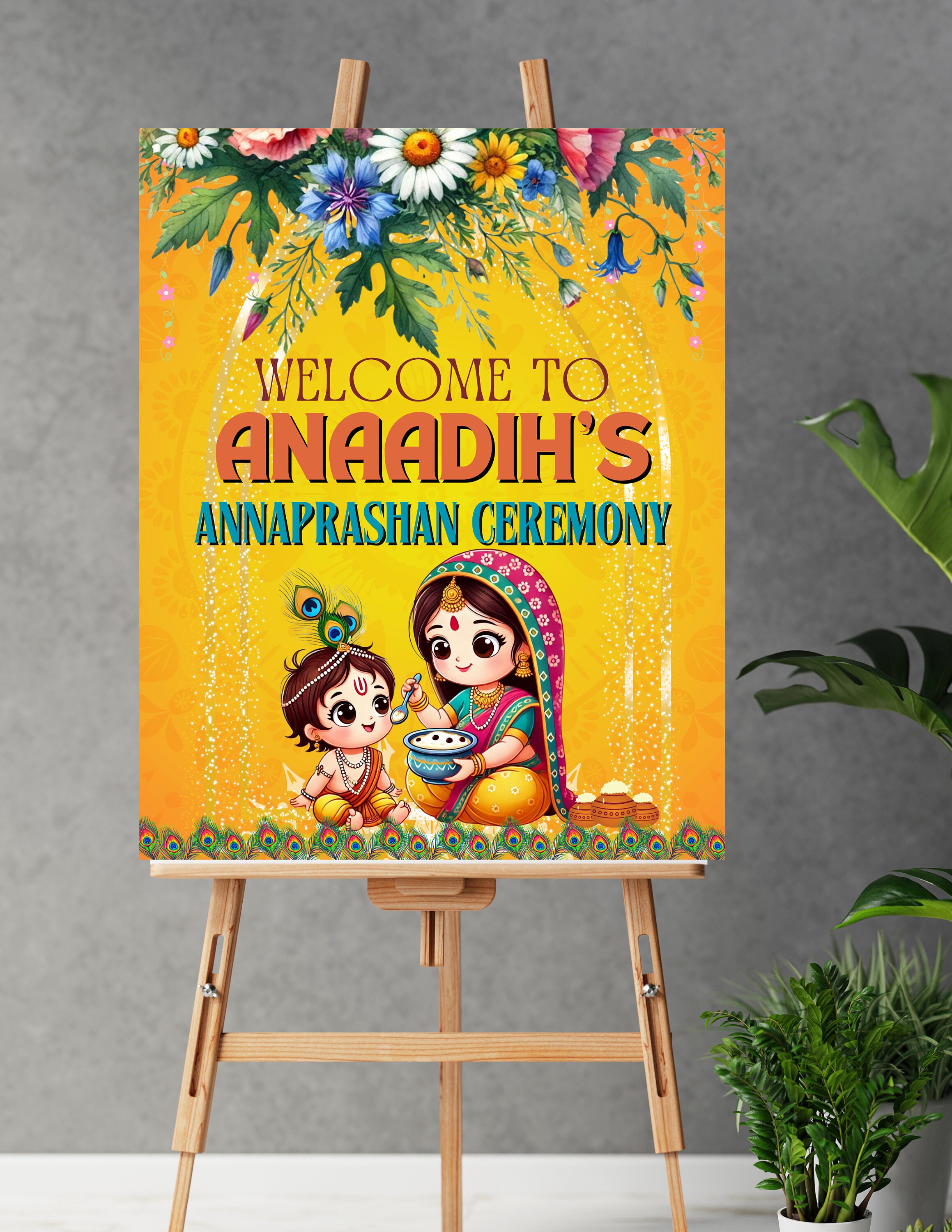 First Rice Ceremony Annaprashan Welcome Sign, Baby Krishna Annaprasana ...