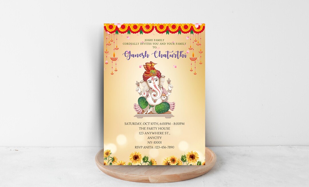 Ganesh Chaturthi Invite, Indian Puja Invitation, Canva Editable ...
