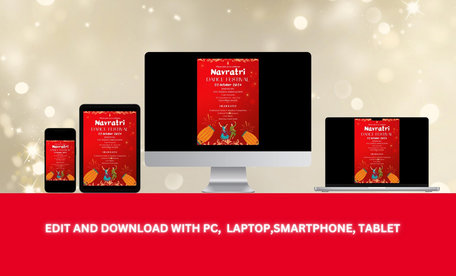 Navratri Dandiya Nights Garba Invite, Garba Invitation, Indian Dance ...