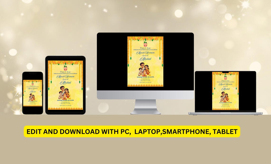 Baby Boy Ayush Homam Invitation: Personalized Canva Template (digital ...