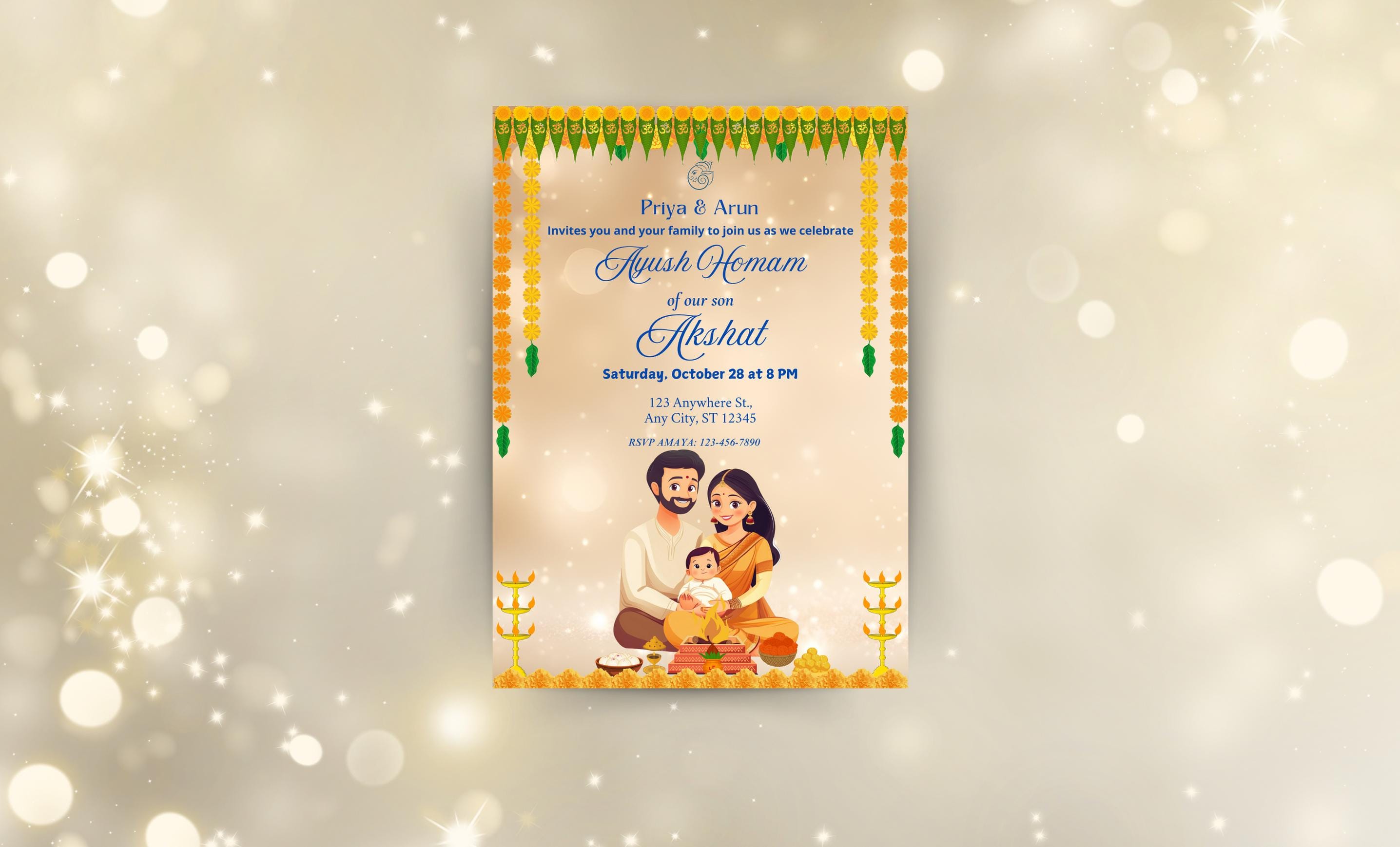 Ayush Homam Ceremony Invitation | Auyushya Homa Invitation Card | Baby ...