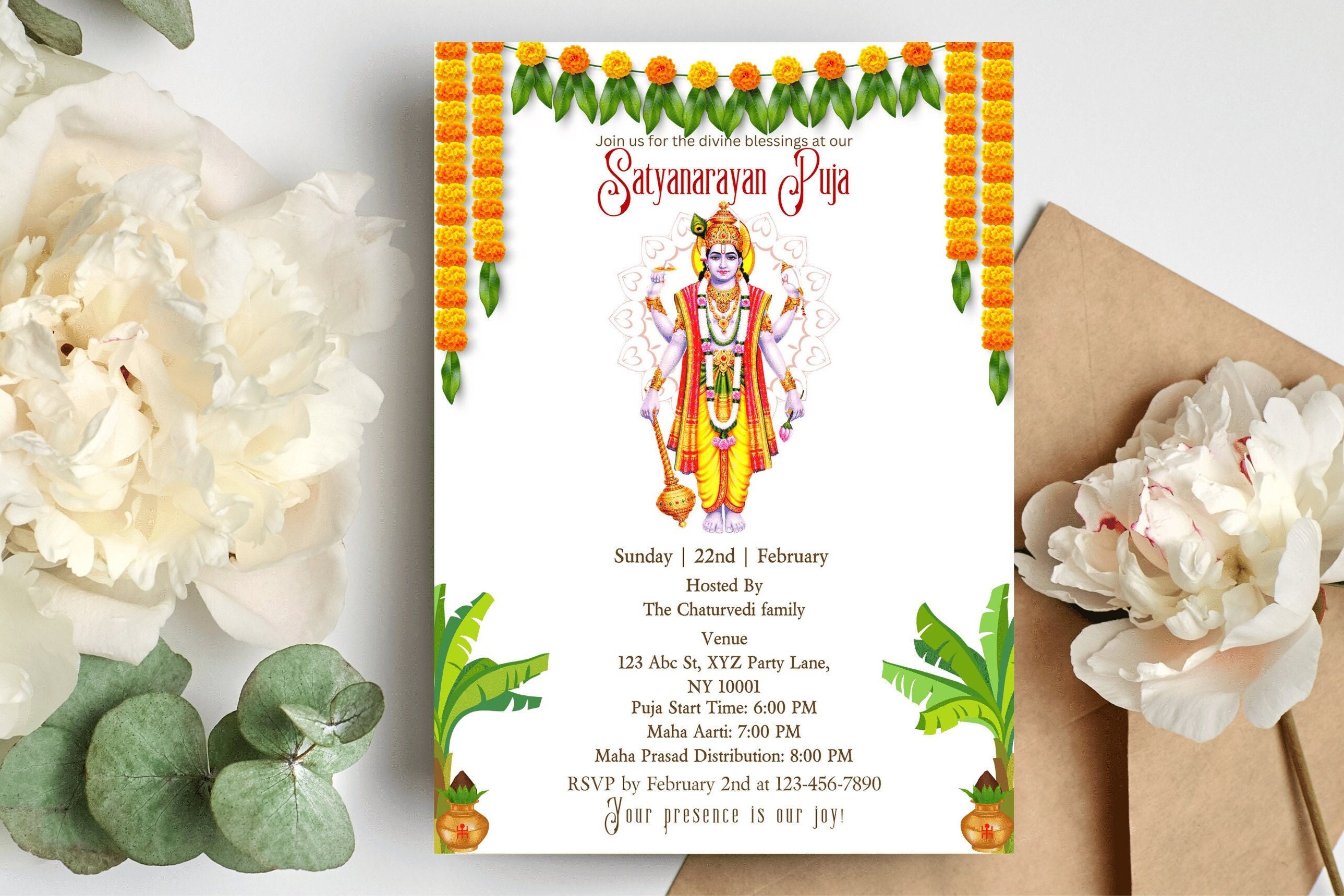 Satyanarayana Pooja Invitation | Editable Satyanarayan Katha Invite ...