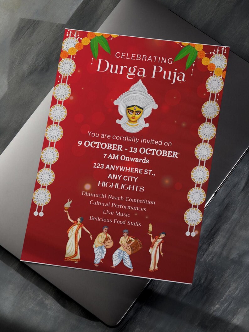 Durga Puja Invite, Indian Festive Puja Invite, Ma Durga Puja Invitation ...
