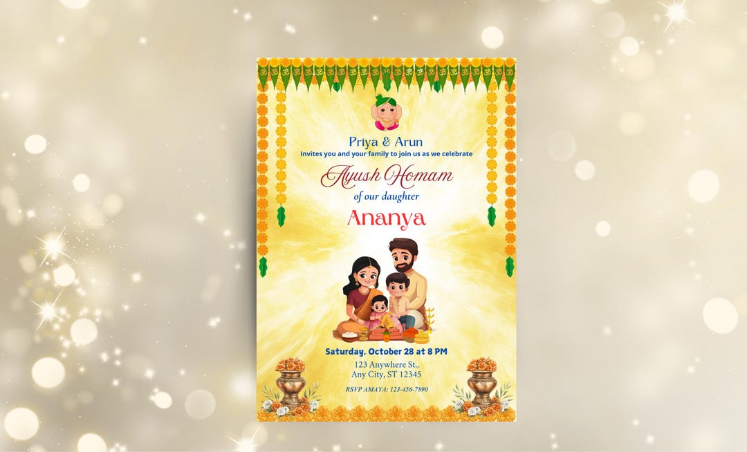 Baby Girl Ayush Homam Invitation: Personalized Canva Template (digital ...