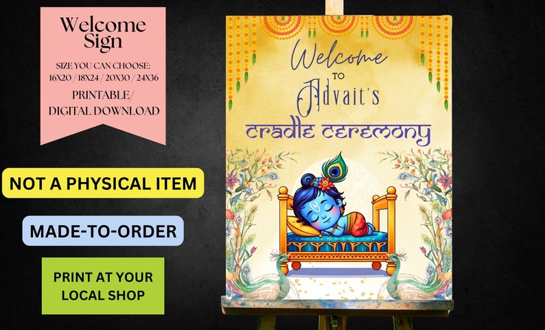 Krishna Cradle Ceremony Welcome Sign: Indian Namkaran Decor (digital ...