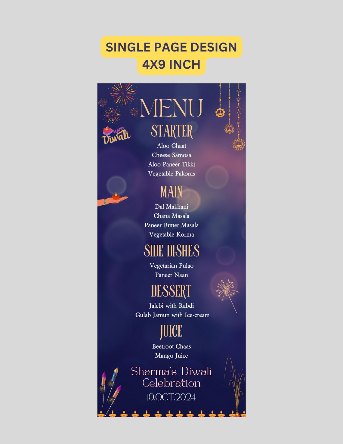 Diwali Party Food Menu Card, Deepavali Celebration Food Menu Card ...