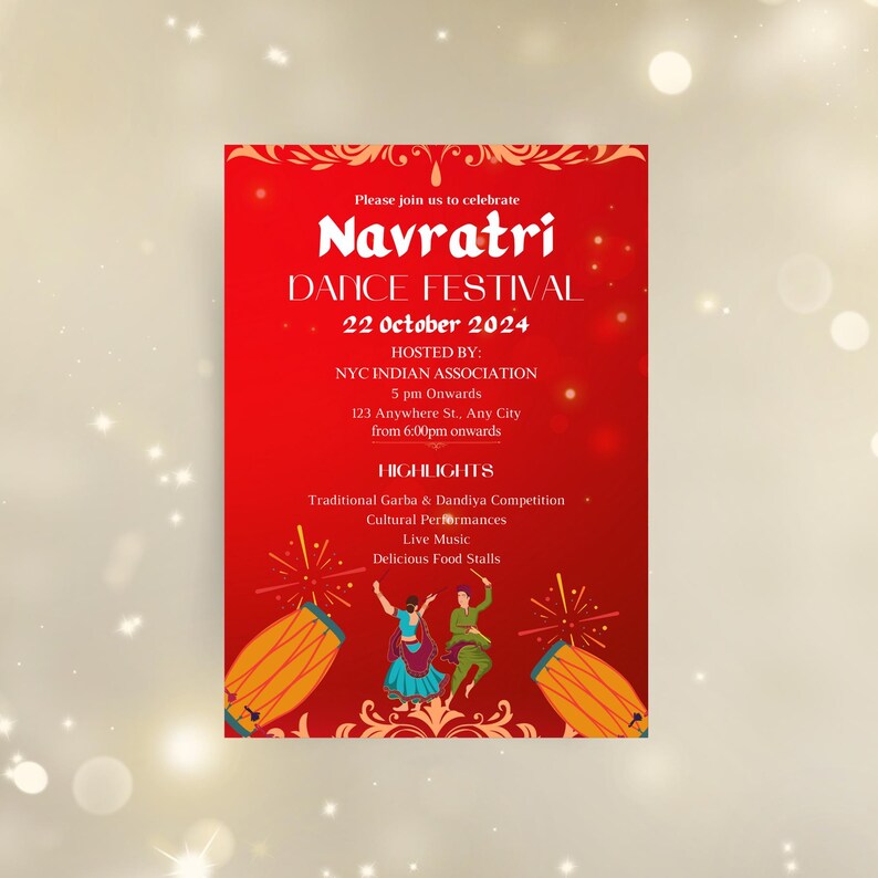 Navratri Dandiya Nights Garba Invite, Garba Invitation, Indian Dance ...