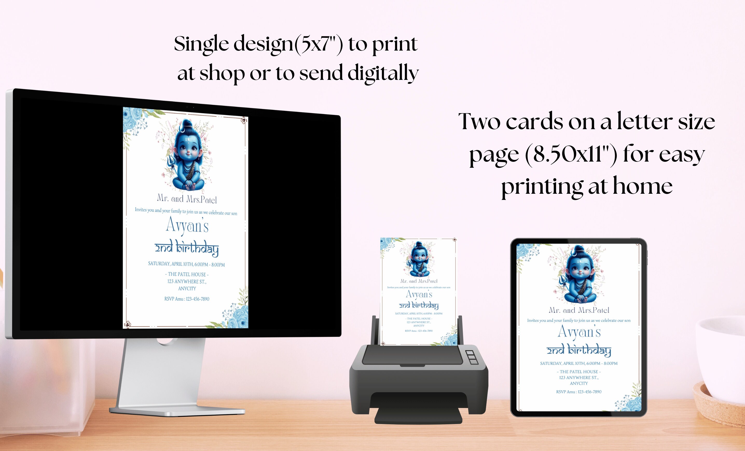 Baby Shiva Birthday Invitation, Boy 1st, 2nd Birthday Invite Editable ...