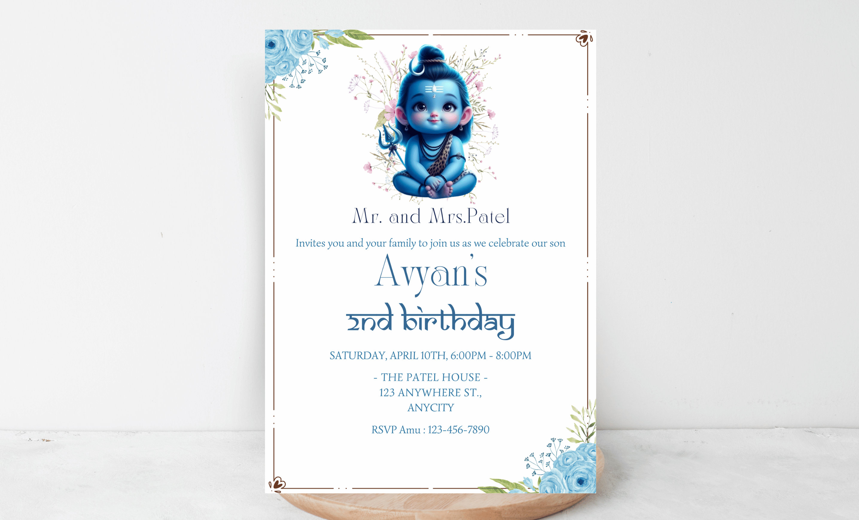 Baby Shiva Birthday Invitation, Boy 1st, 2nd Birthday Invite Editable ...