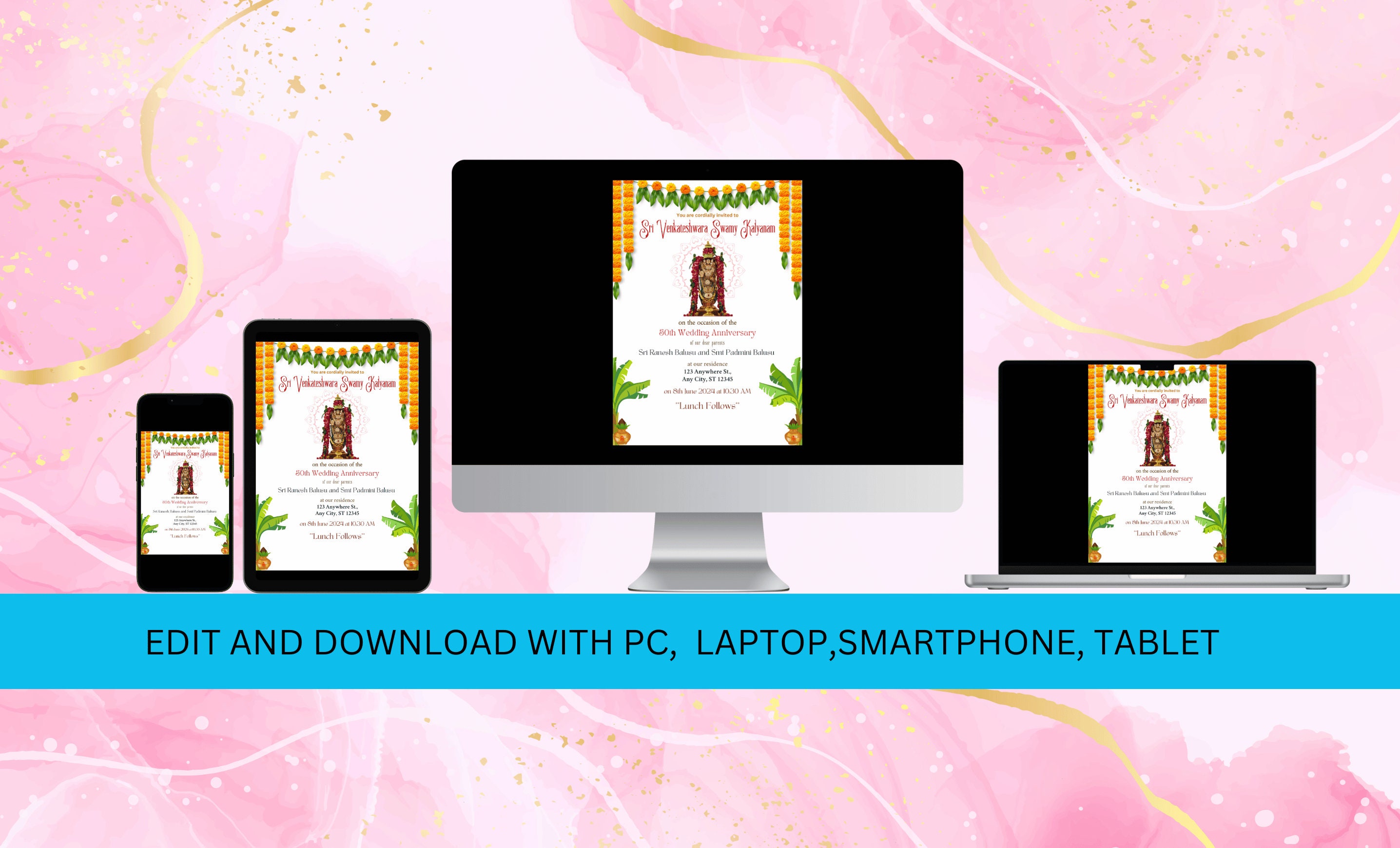 Sri Venkateshwara Swamy Kalyanam Invite Digital Download Canva Template ...