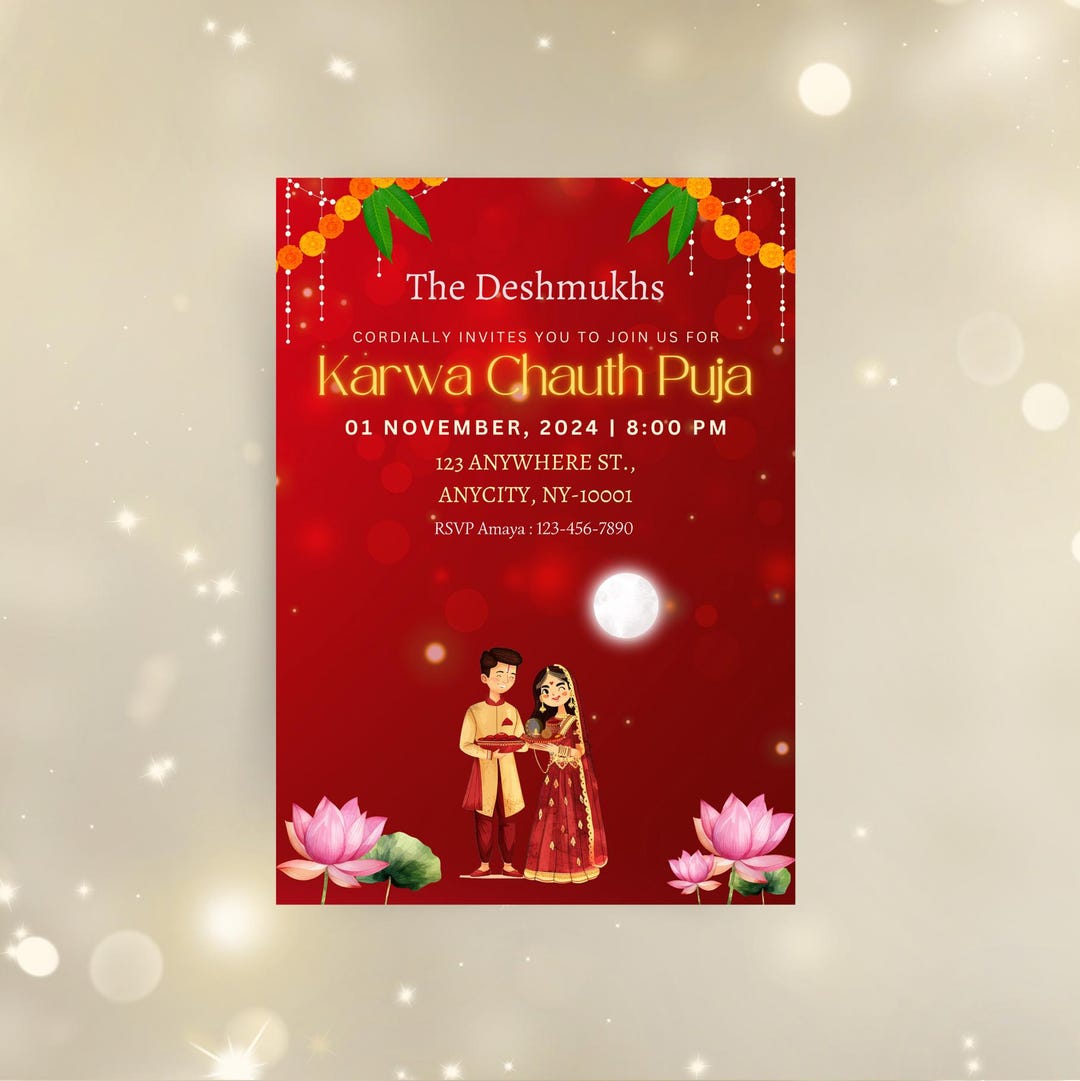 Karwa Chauth Puja Invitation: Indian Festive Template (digital Download ...