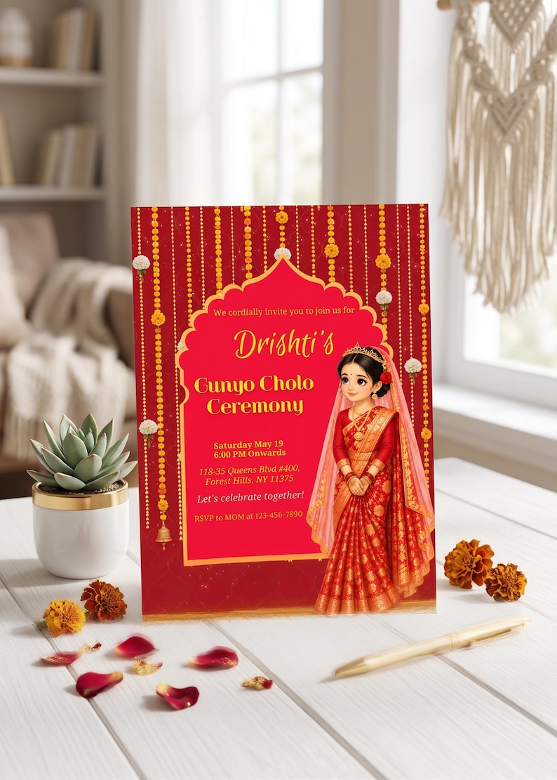 Gunyo Cholo Invitation: Nepali Half Saree Ceremony (canva Template ...