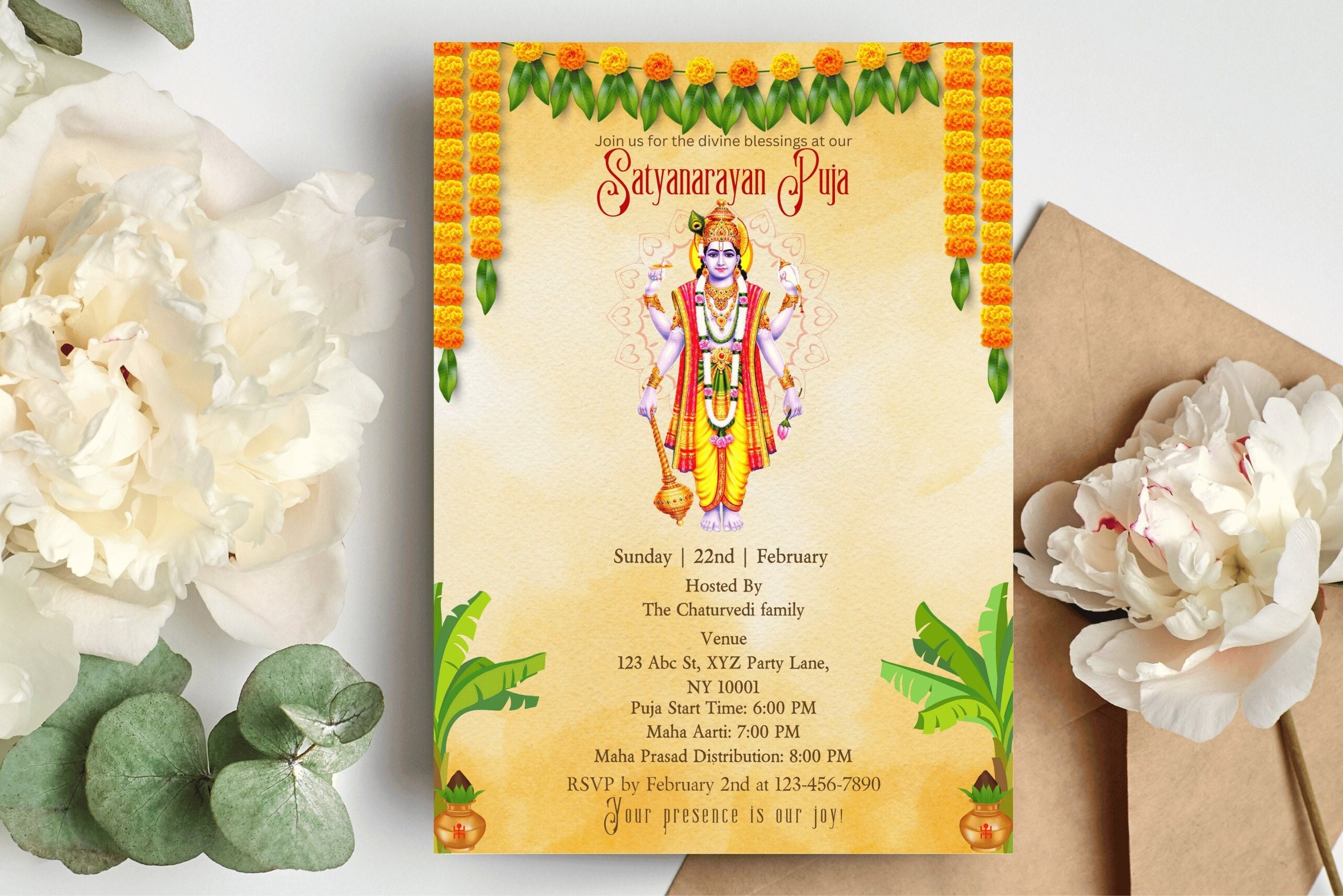Satyanarayana Pooja Invitation | Editable Satyanarayan Katha Invite ...