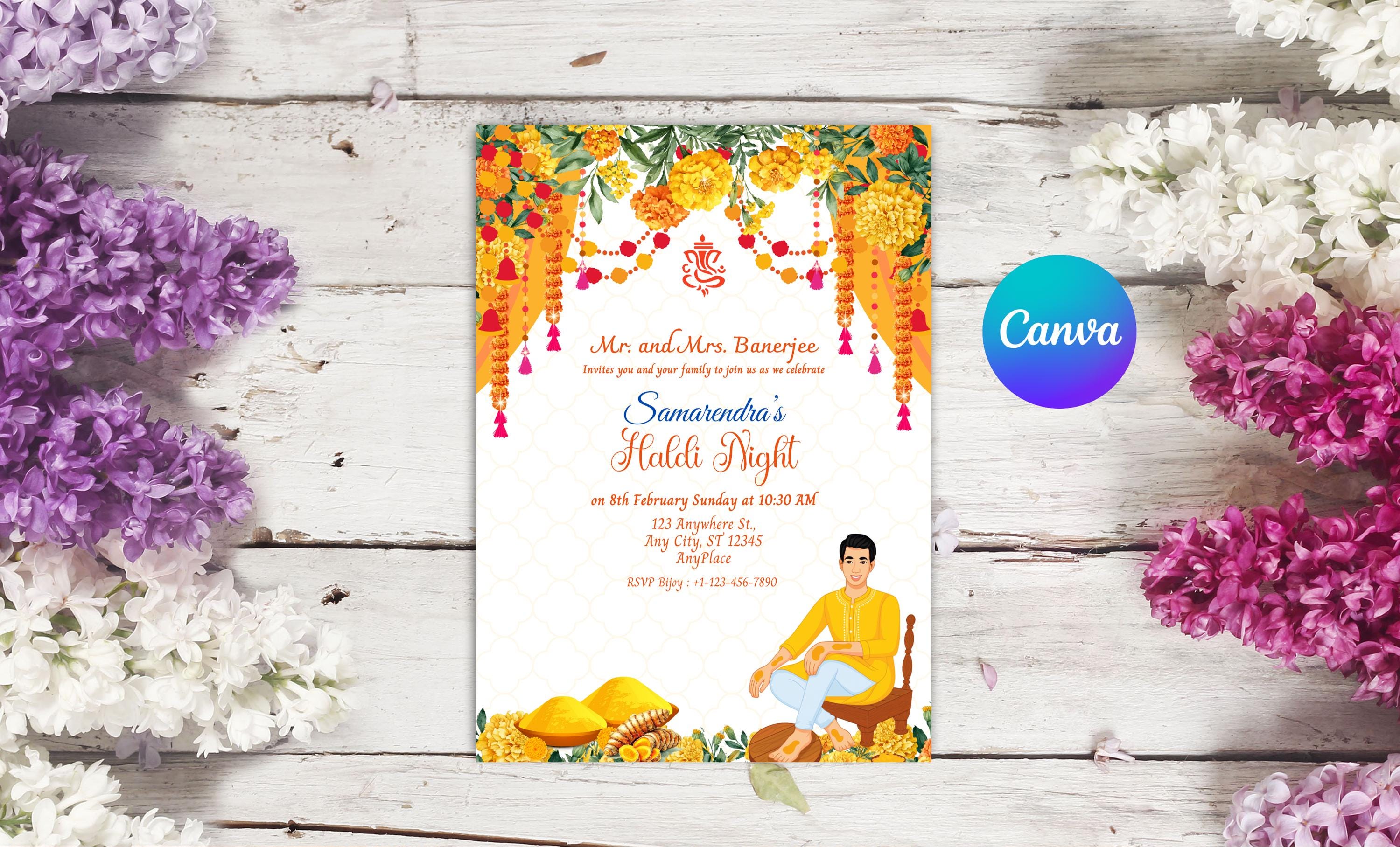 Haldi Ceremony Invitation Template, Indian Wedding Invite, Canva ...