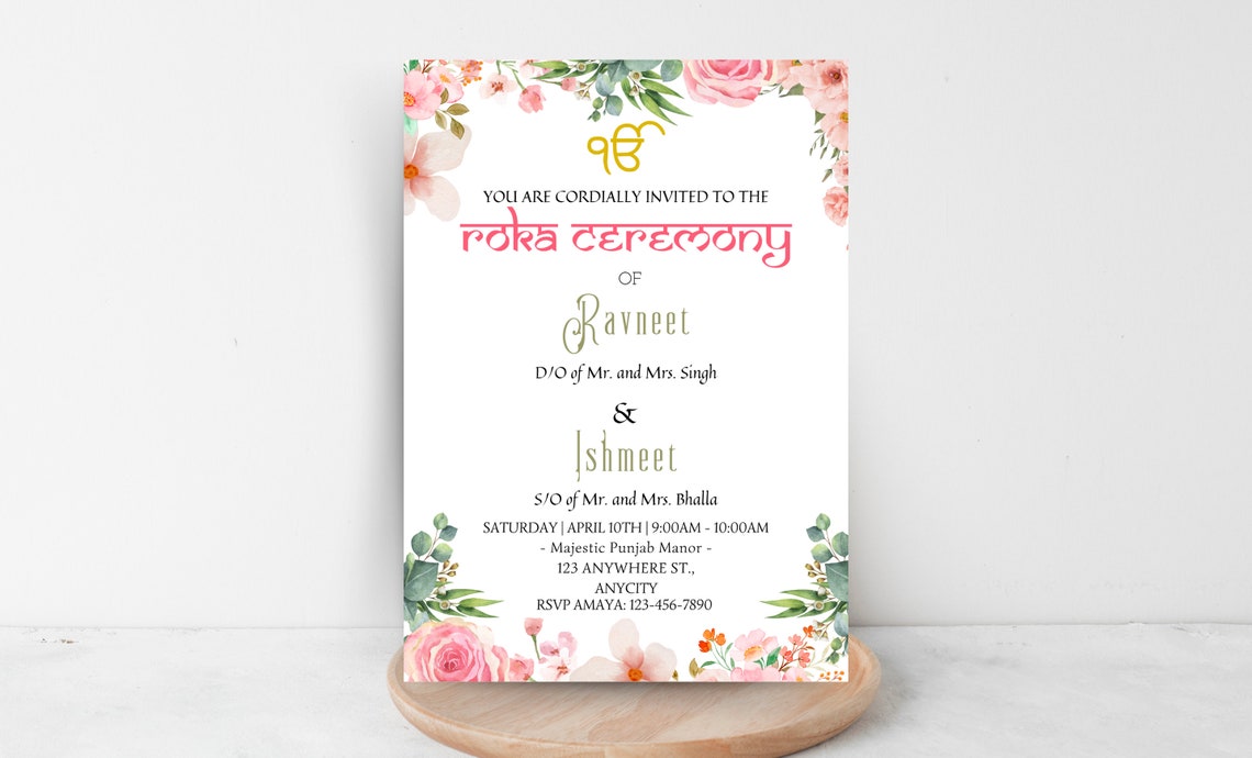 Indian Roka Ceremony Invite | Engagement Invitation | Floral Engagement ...