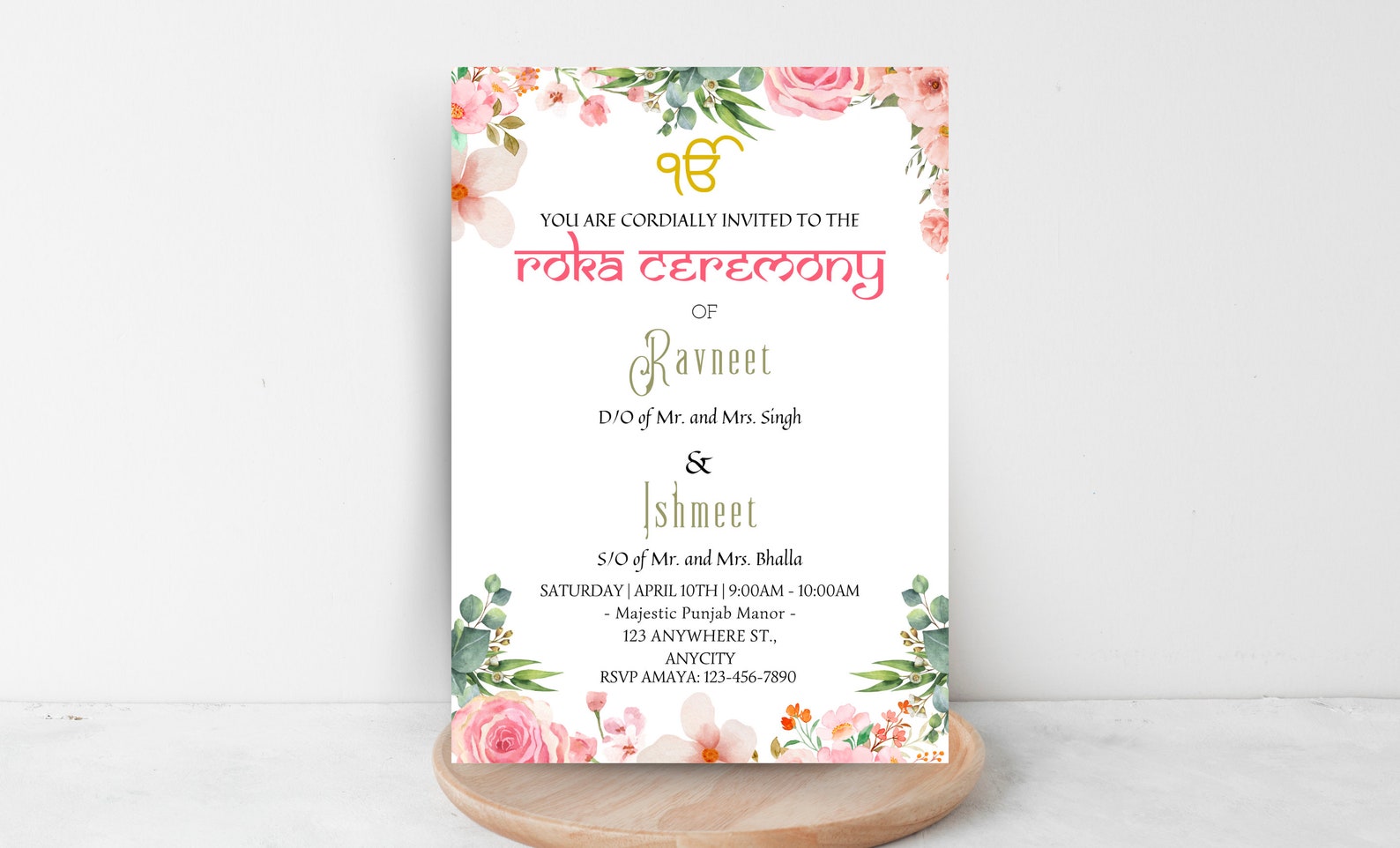 Indian Roka Ceremony Invite | Engagement Invitation | Floral Engagement ...