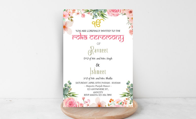 Indian Roka Ceremony Invite | Engagement Invitation | Floral Engagement ...