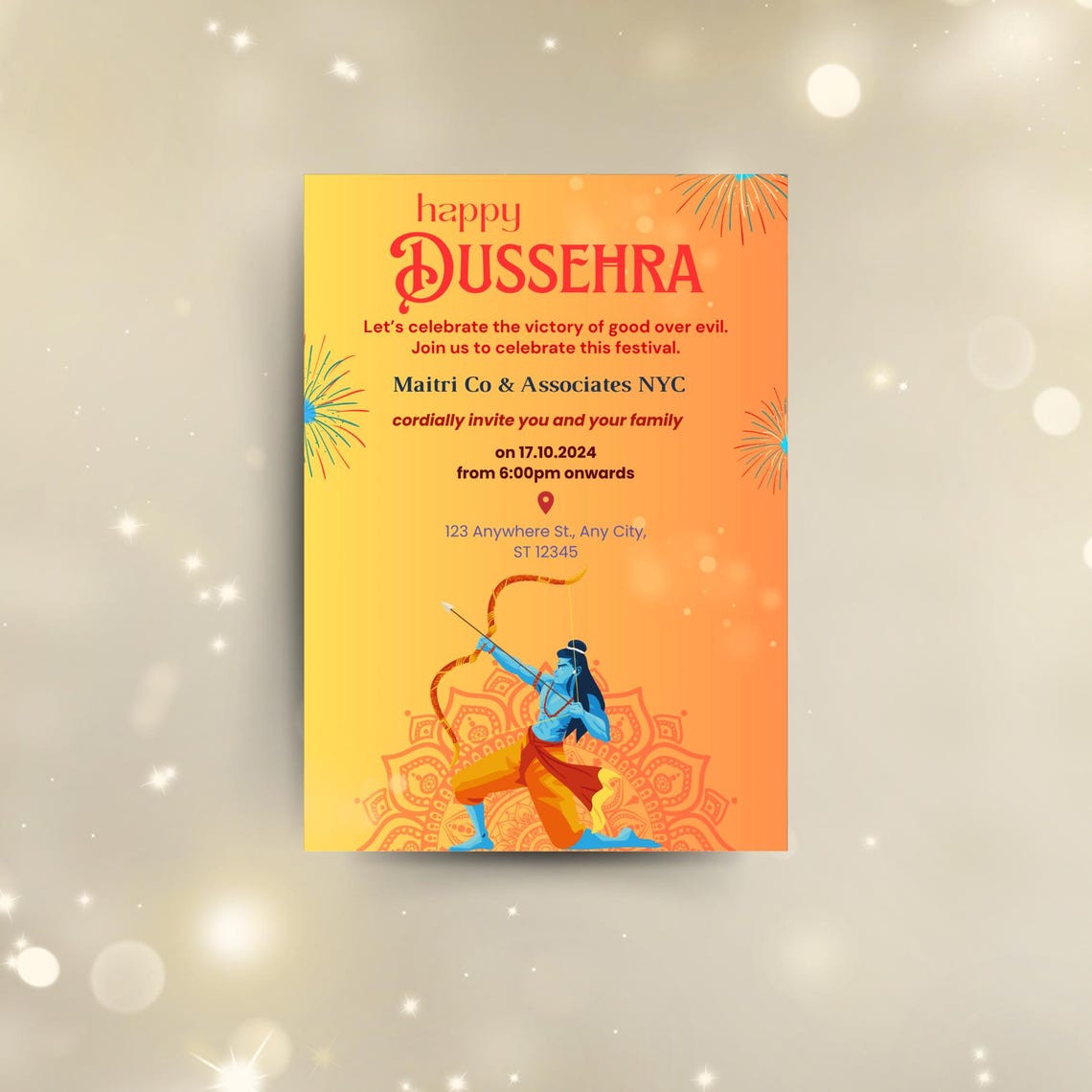 Dussehra Puja Invite, Dussehra Puja Invitation, Canva Editable Template ...