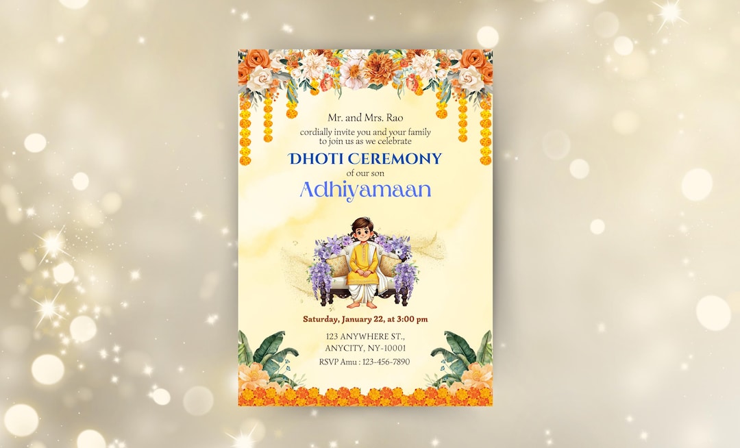 Dhoti Ceremony Invitation, Dhoti Function Invite, Panchalu Invitation ...