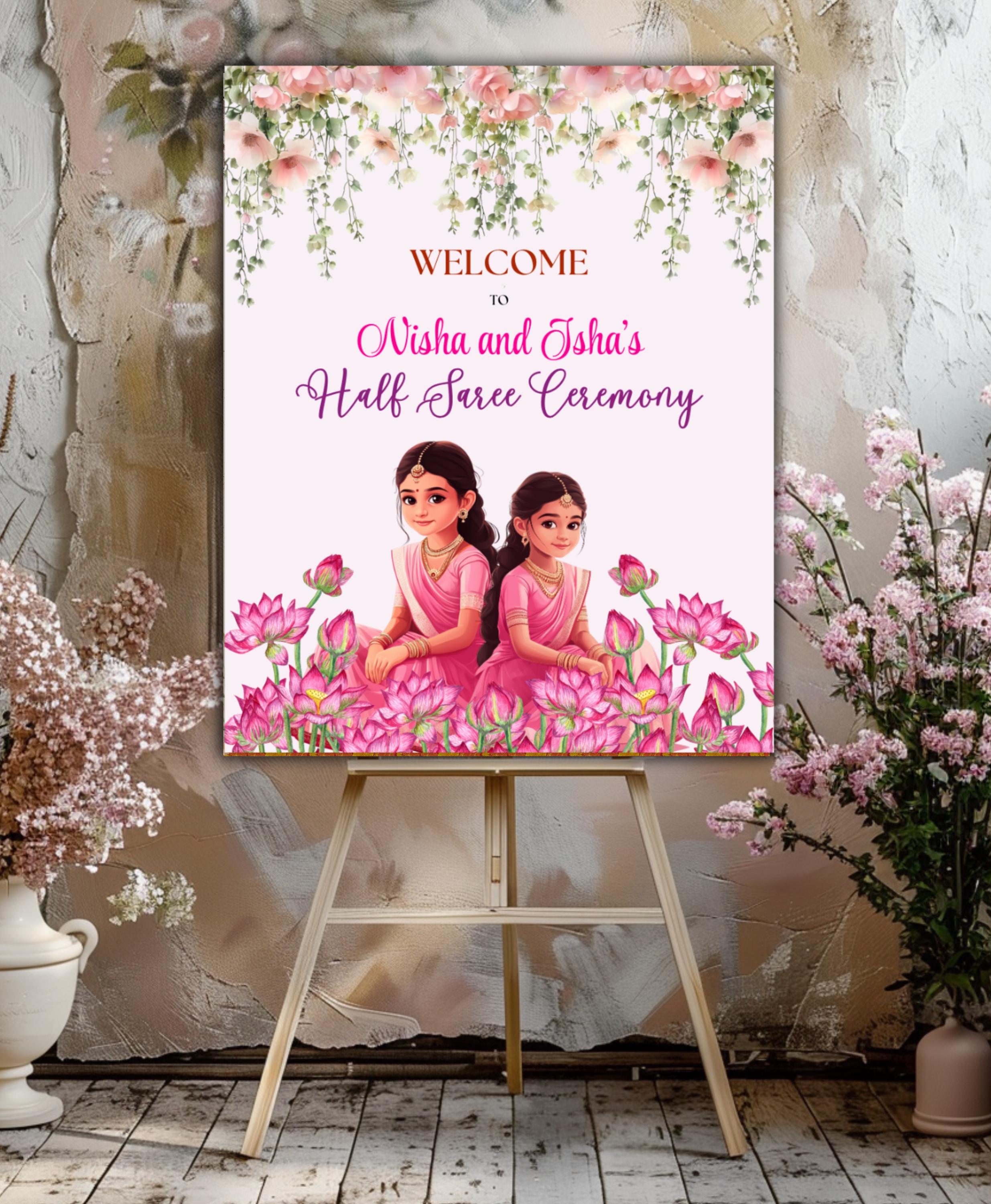 Half Saree Ceremony Welcome Sign, Puberty Ritu Kala Samskaram, Langa ...