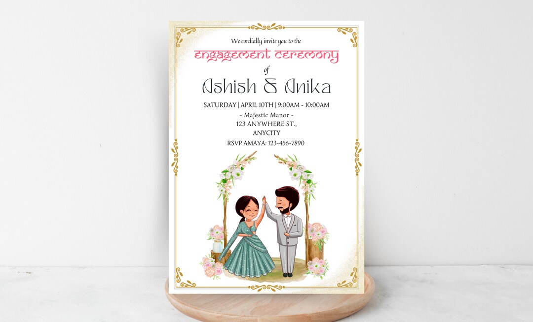 Indian Engagement Ceremony Invite | Roka Invitation | Floral Engagement ...