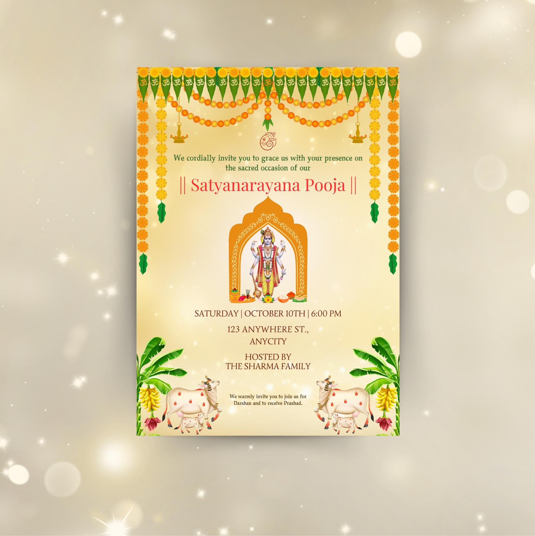 Satyanarayana Pooja Invitation | Editable Satyanarayan Katha Invite ...