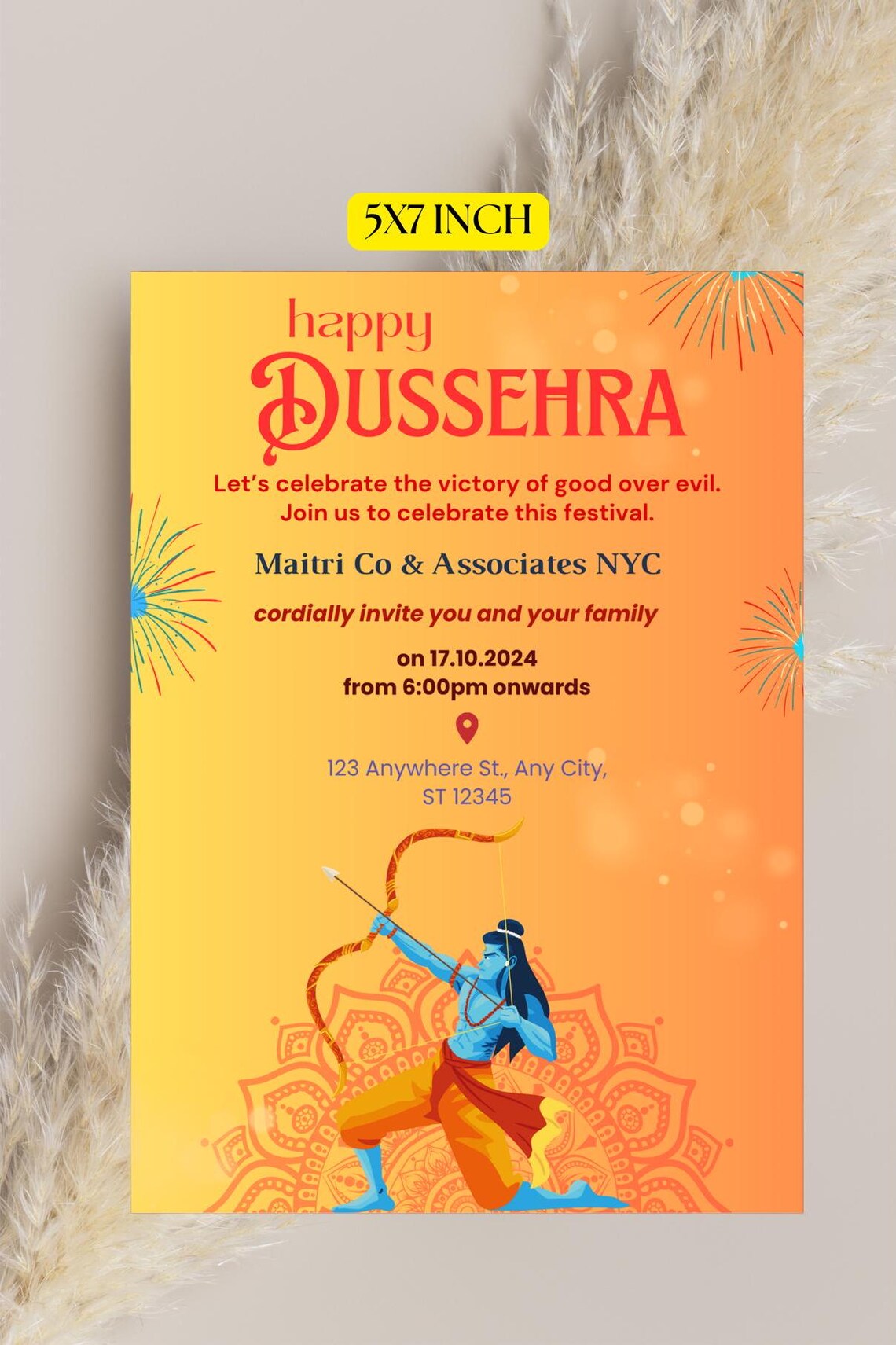 Dussehra Puja Invite, Dussehra Puja Invitation, Canva Editable Template ...