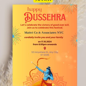 Dussehra Puja Invite, Dussehra Puja Invitation, Canva Editable Template ...
