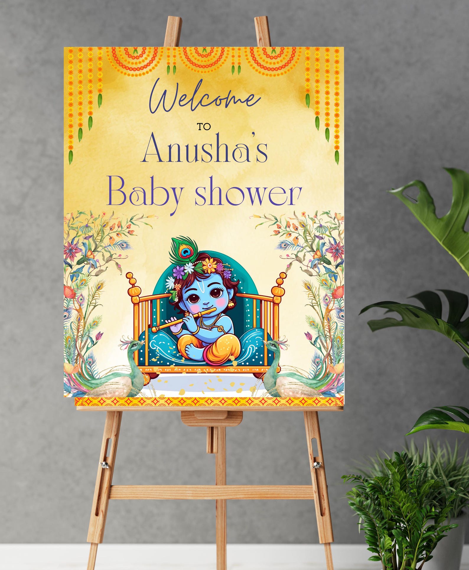 Indian Baby Shower Welcome Sign, Baby Krishna Godh Bharai Welcome ...
